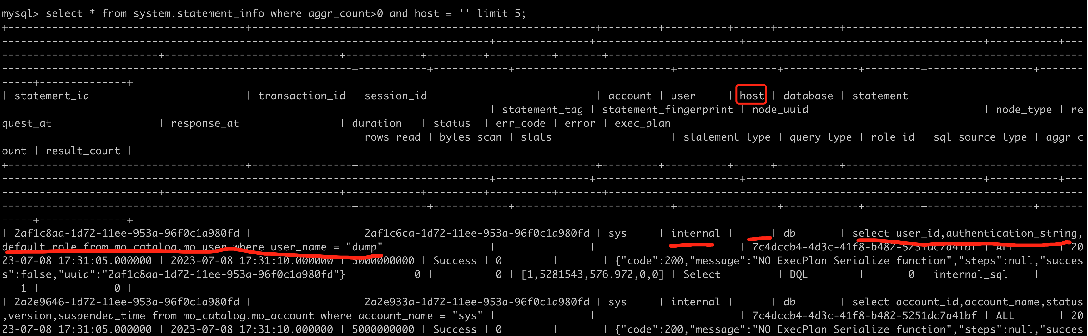 [Bug]: host and transaction_id etc fields in statement_info have empty string value · Issue ...