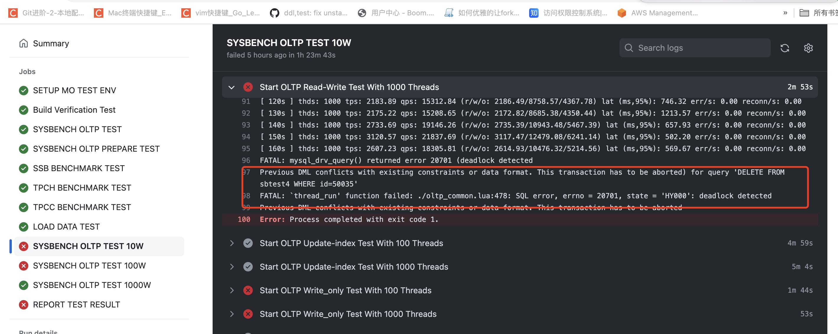 [bug] [date 10 6] Standalone Regression Sysbench Read Write And Write Only Reported Deadlock