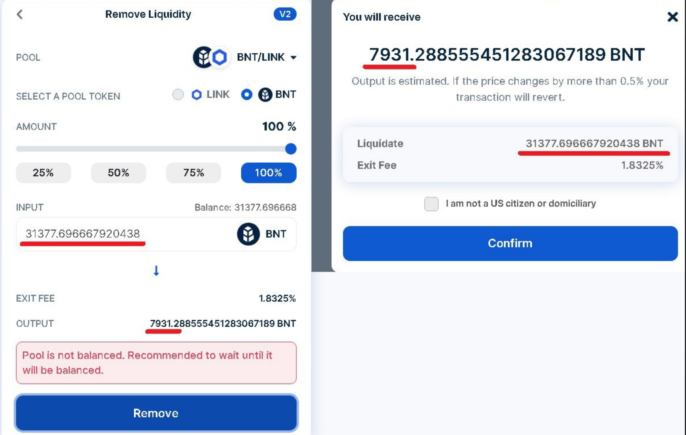 Remove liquidity - wrong output amount · Issue #118 · bancorprotocol/webapp · GitHub