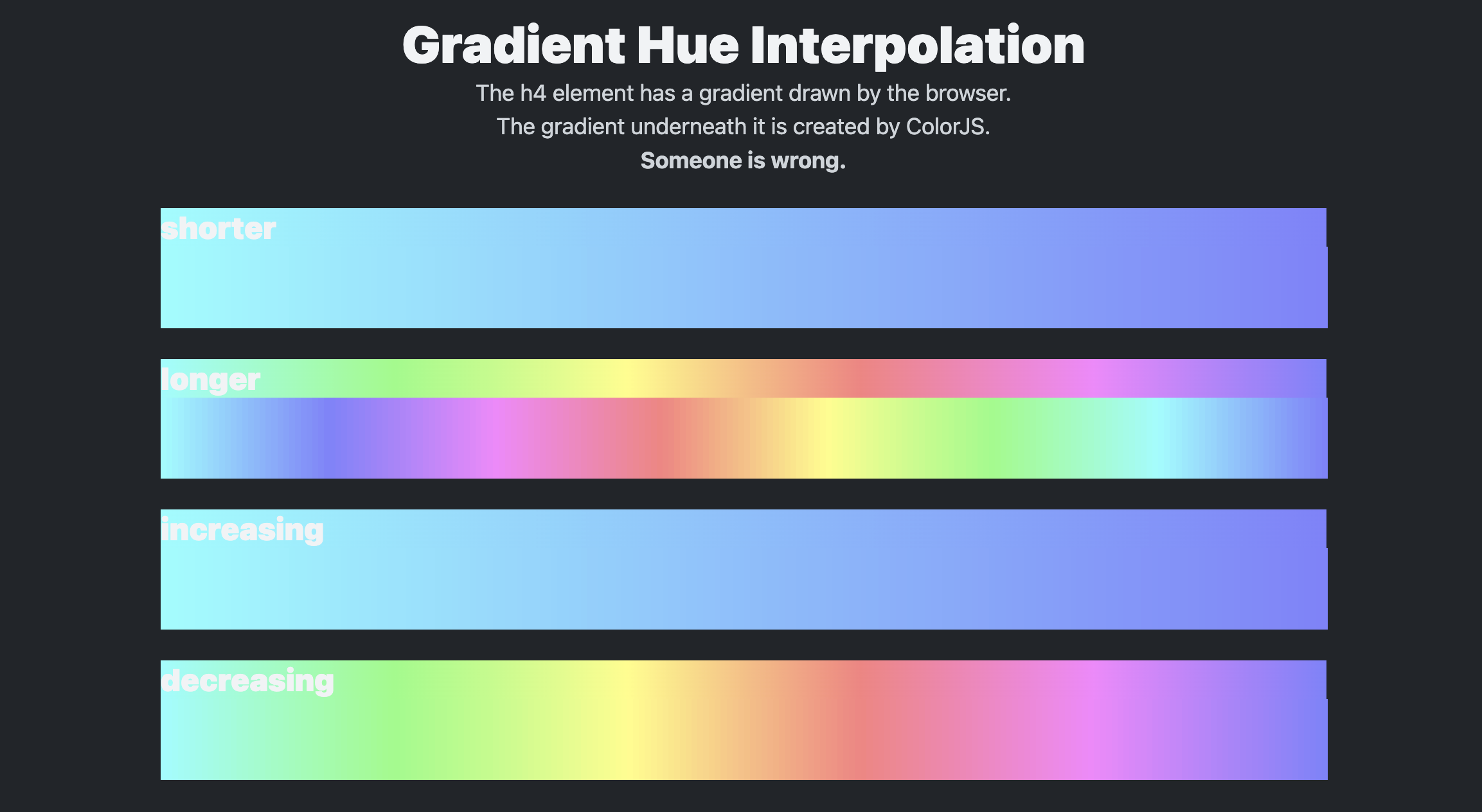 `longer` Hue Interpolation Is Backwards · Issue 277 · Color Jscolorjs · Github