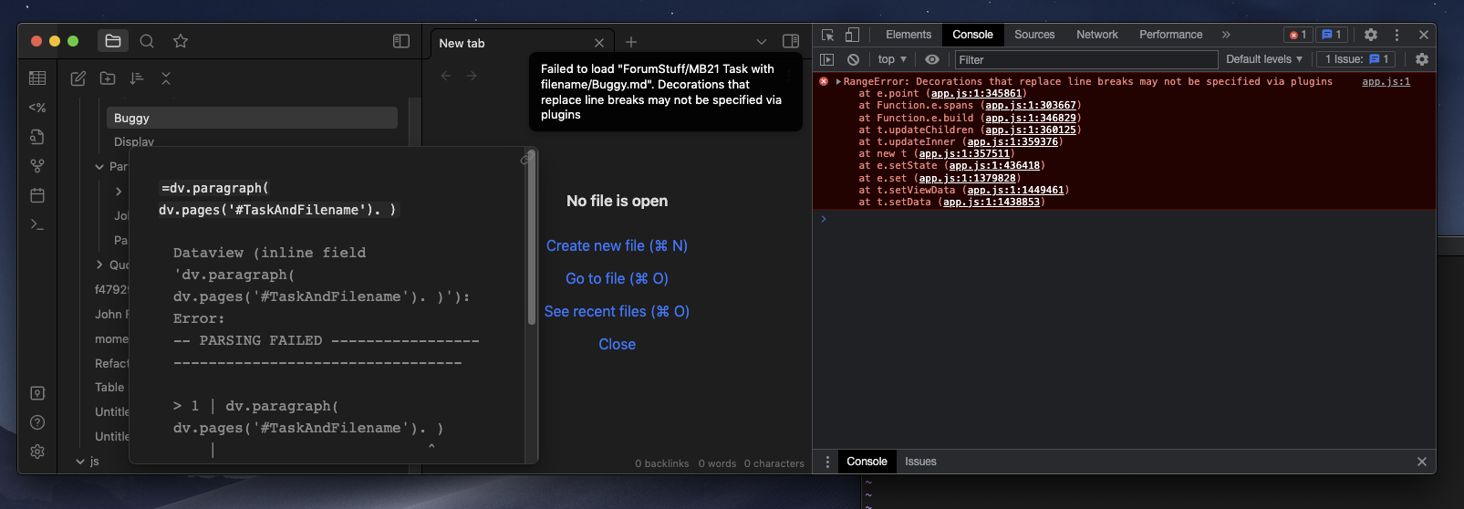 Can't open file with partial inline DQL query · Issue #1588 · blacksmithgu/obsidian-dataview ...