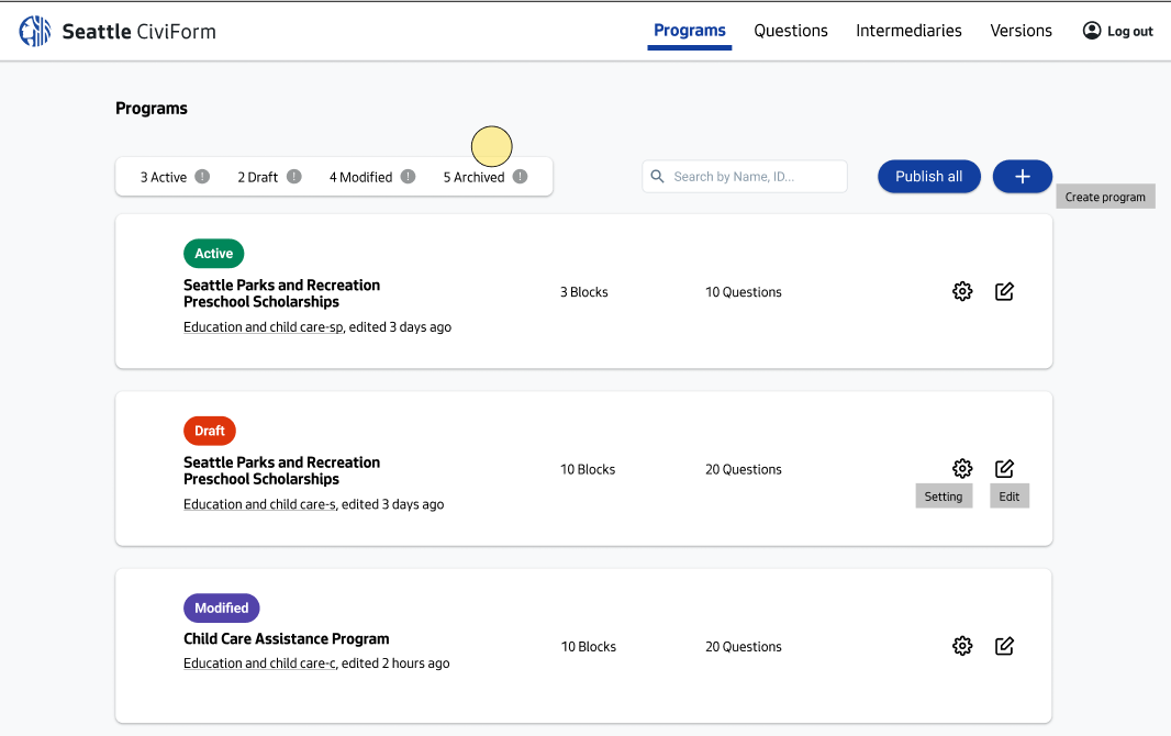 On Civiform admin's Questions page, separate archived and unarchived questions · Issue #1319 ...