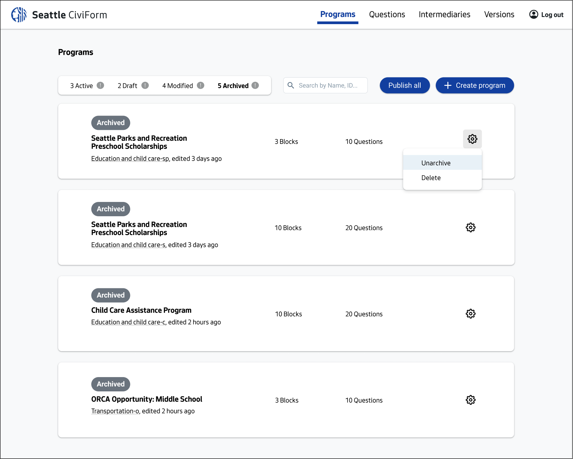 Let CiviForm admins archive or delete programs · Issue #1375 · civiform/civiform · GitHub