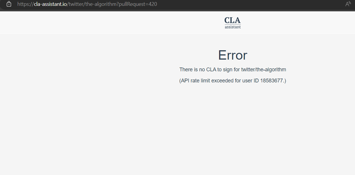 NOT ABLE TO SIGN CLA AGREEMENT YO! · Issue #573 · twitter/the-algorithm · GitHub