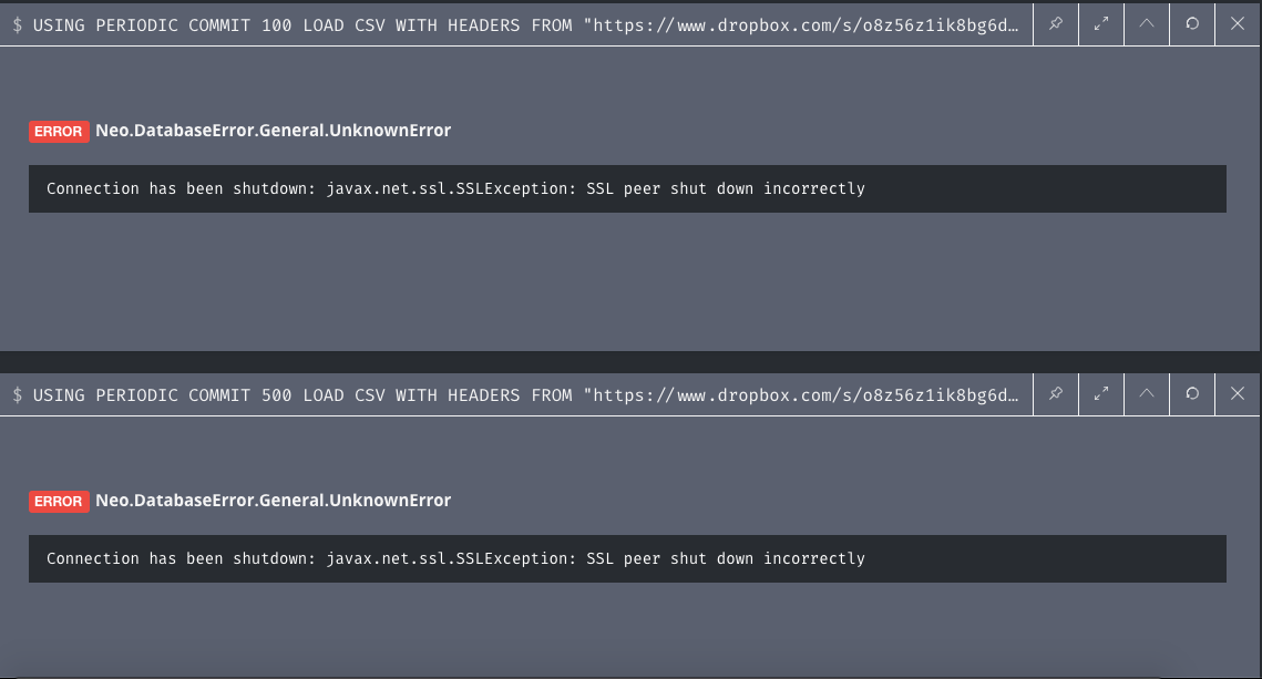 Neo.DatabaseError.General.UnknownError: Connection has been shutdown: javax.net.ssl.SSLException ...