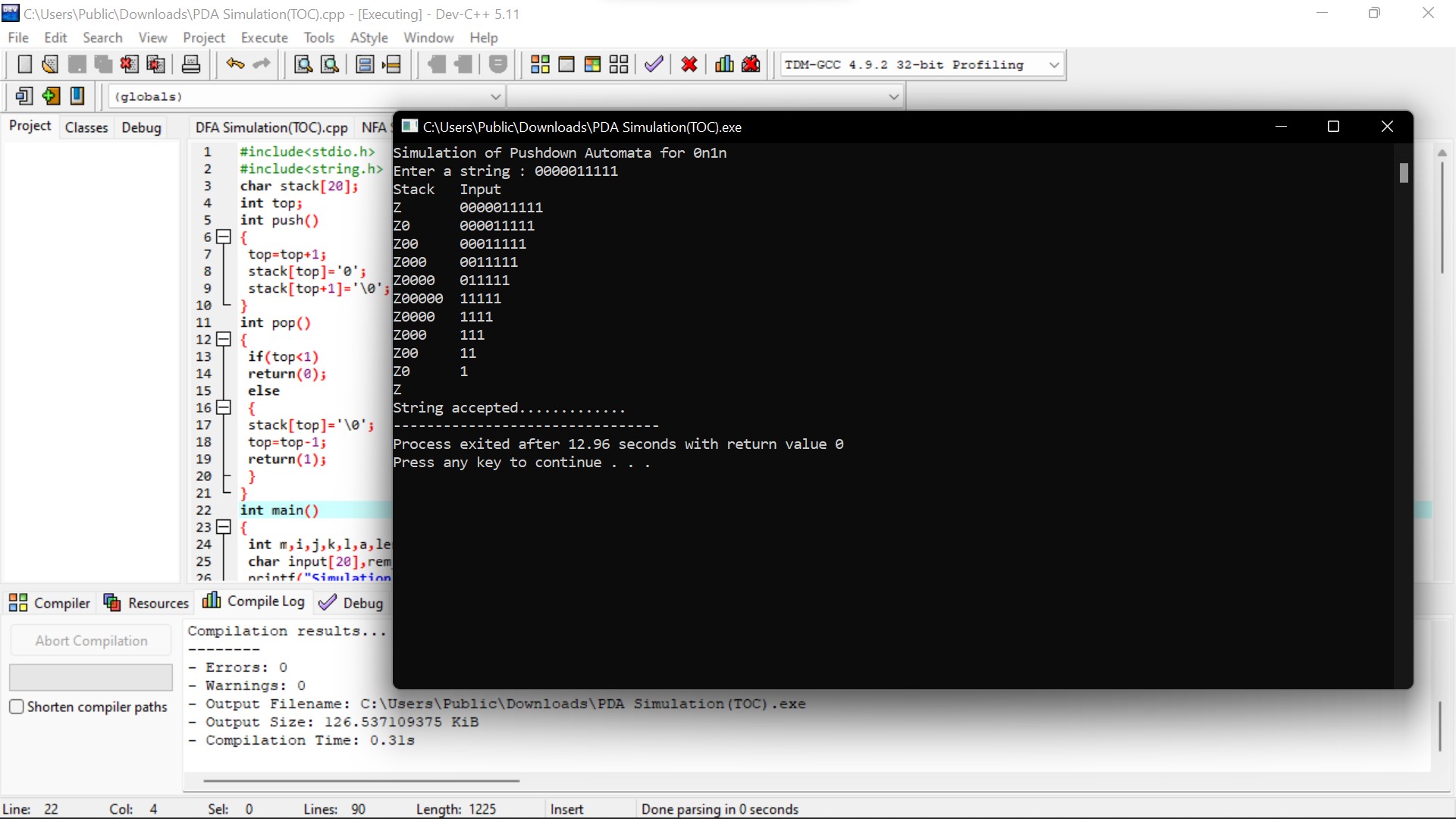 PDA SIMULATION · Issue #5 · Mounikachenna12/Theory-Of-Computation- · GitHub