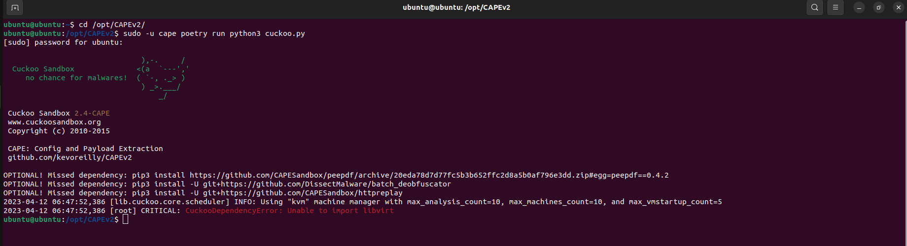 unable to import libvirt · Issue #1482 · kevoreilly/CAPEv2 · GitHub