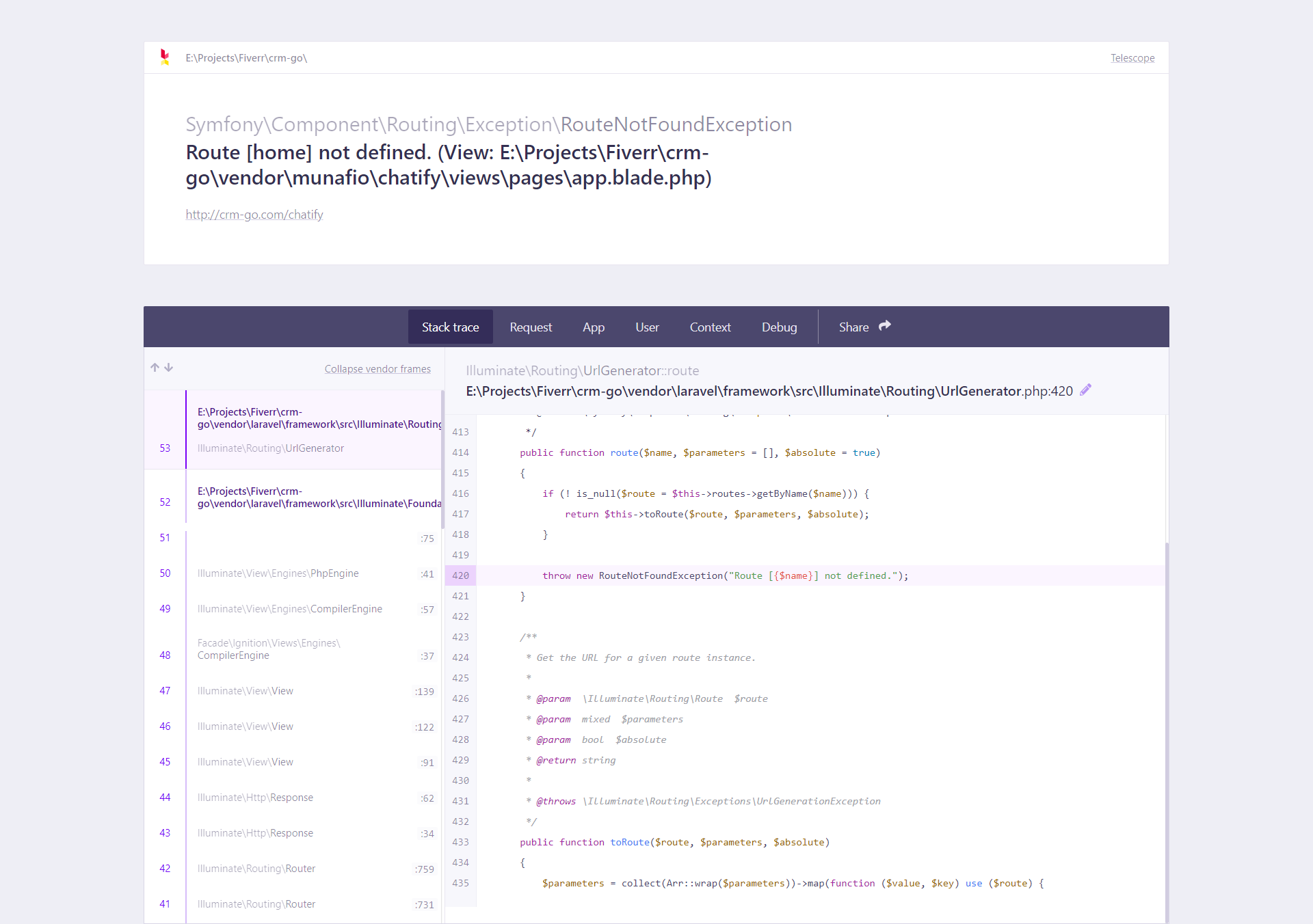 Route [home] not defined · Issue #86 · munafio/chatify · GitHub