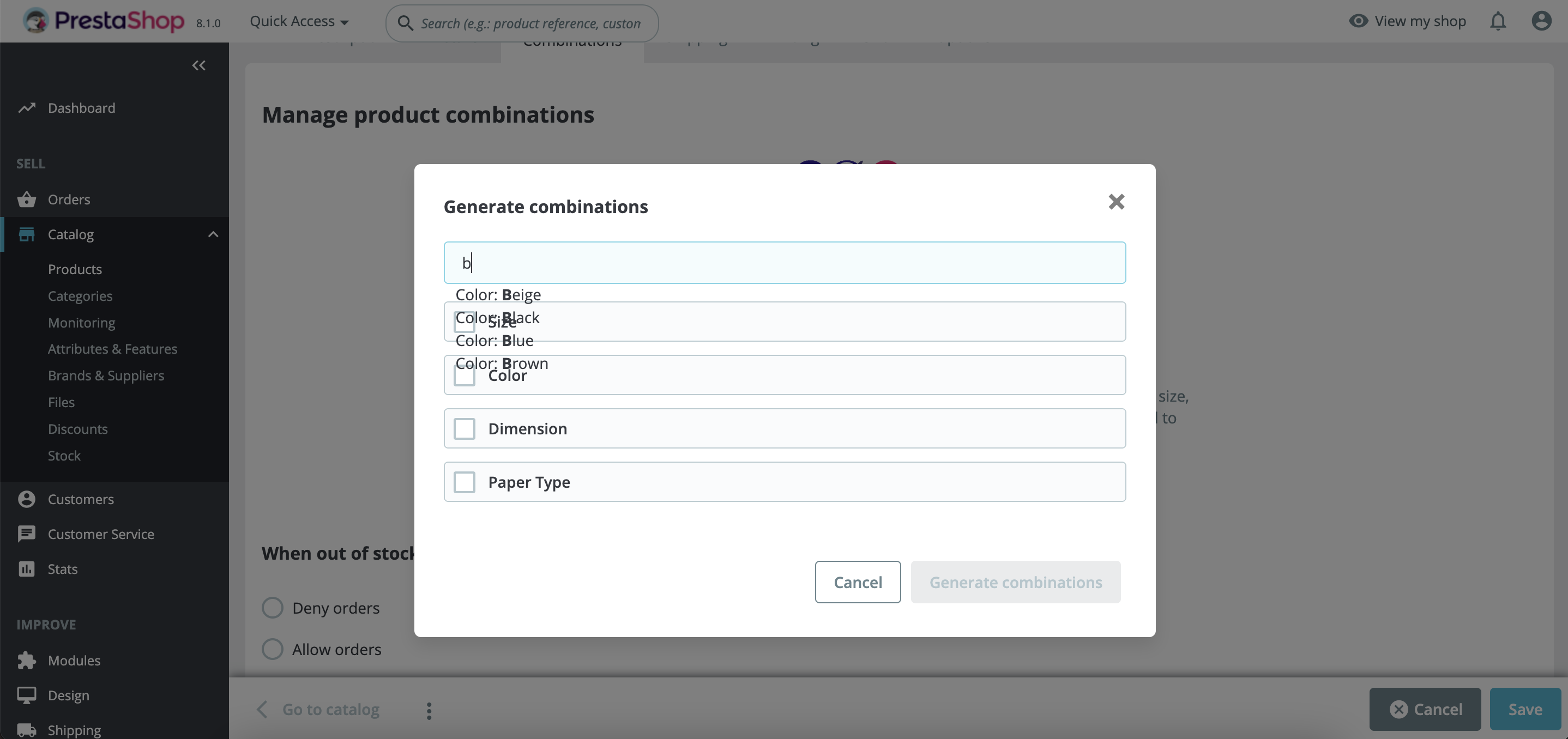 PPV2 - Searchbox dropdown not displaying properly on "Generate combinations" modal · Issue ...