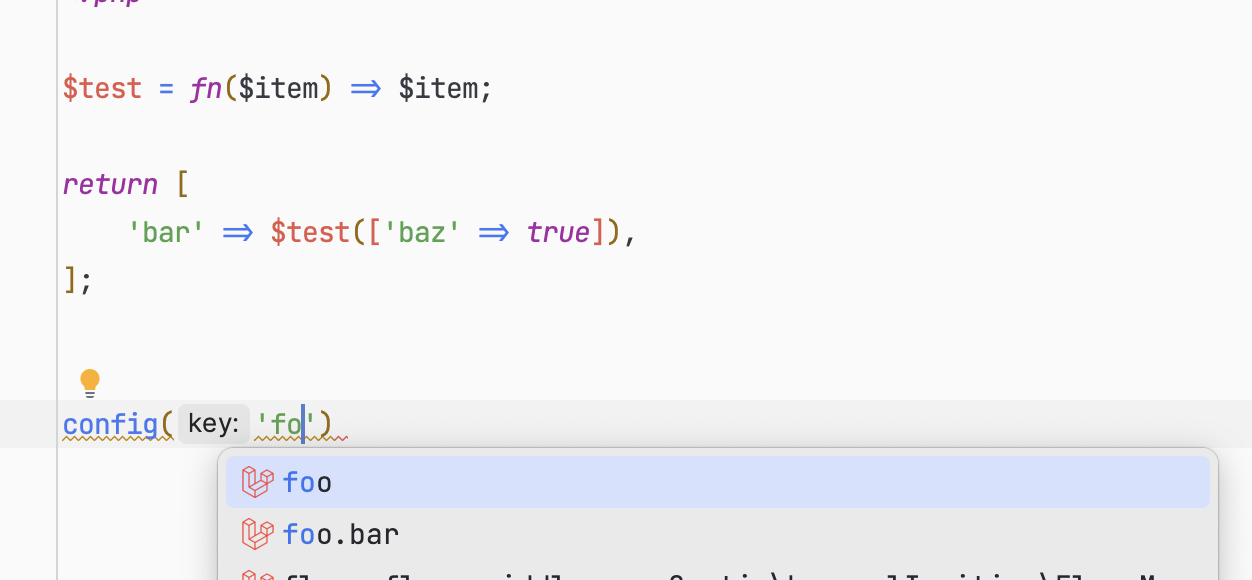 Bug Config Is Not Autocompleted When Custom Logic In The File · Issue 751 · Laravel Idea