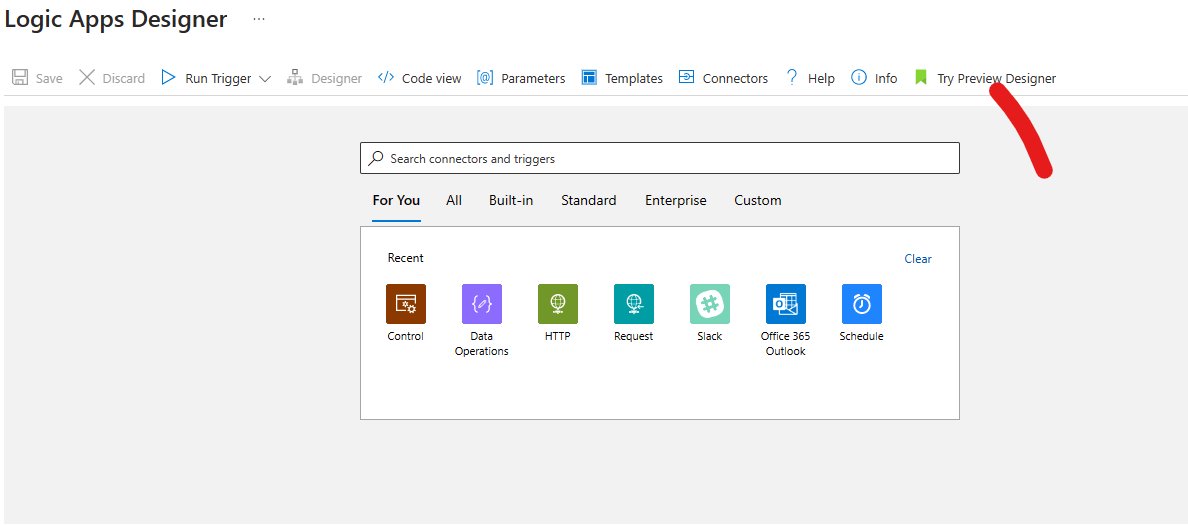 Consumption_Edit blade : Unable to see New preview option · Issue #2001 · Azure/LogicAppsUX · GitHub