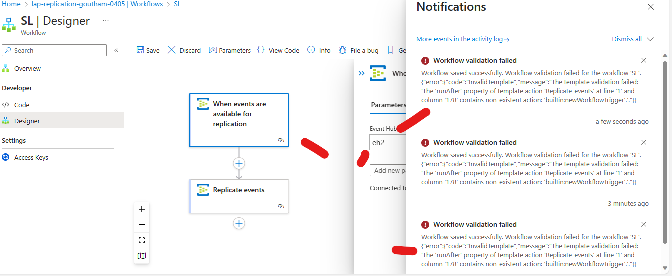 Standard_Replication Tasks and Peeklock : Getting workflow saved successfully message along with ...