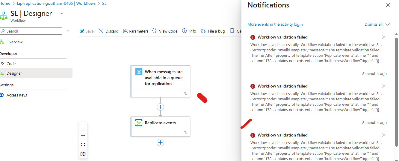 Standard_Replication Tasks and Peeklock : Getting workflow saved successfully message along with ...