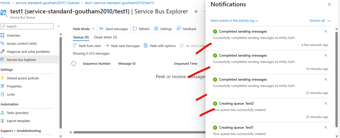 Replication Tasks and Peeklock : Unable to peek messages for Dead-letter the message/Abandon the ...