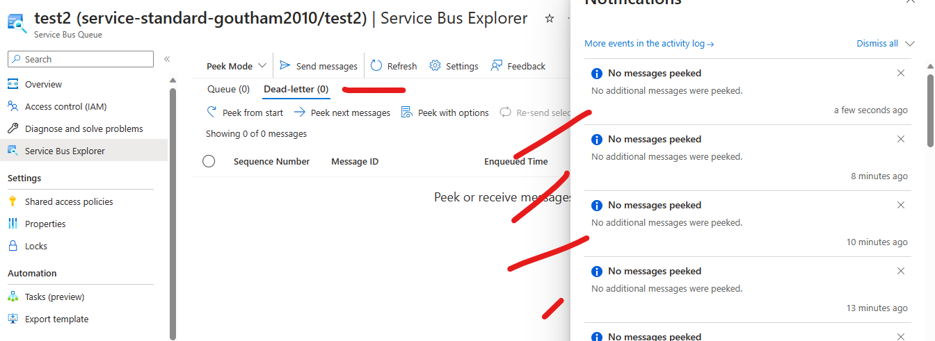 Replication Tasks and Peeklock : Unable to peek messages for Dead-letter the message/Abandon the ...