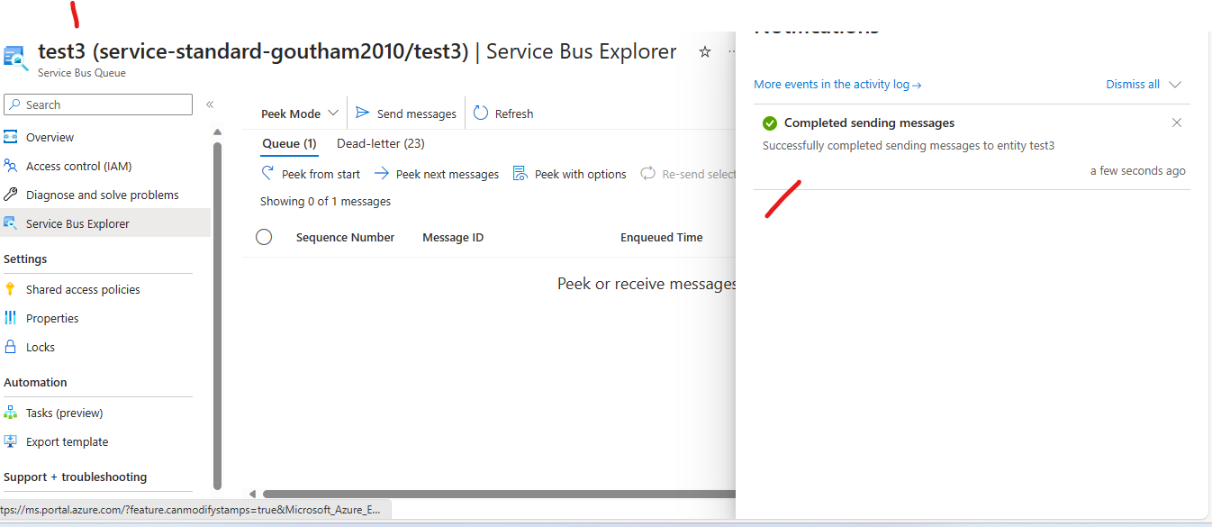 Replication Tasks and Peeklock : Unable to peek messages for Dead-letter the message/Abandon the ...