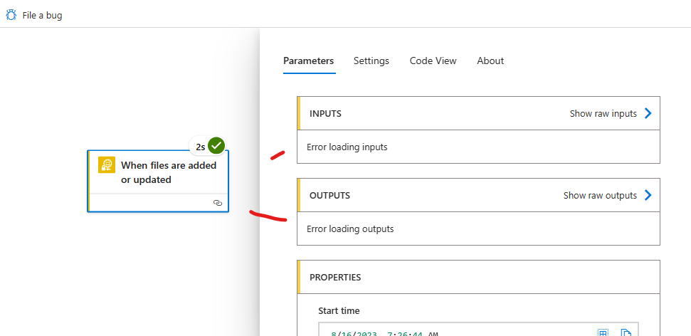Standard_SFTP service provider trigger and action : Unable to see Inputs and outputs information ...