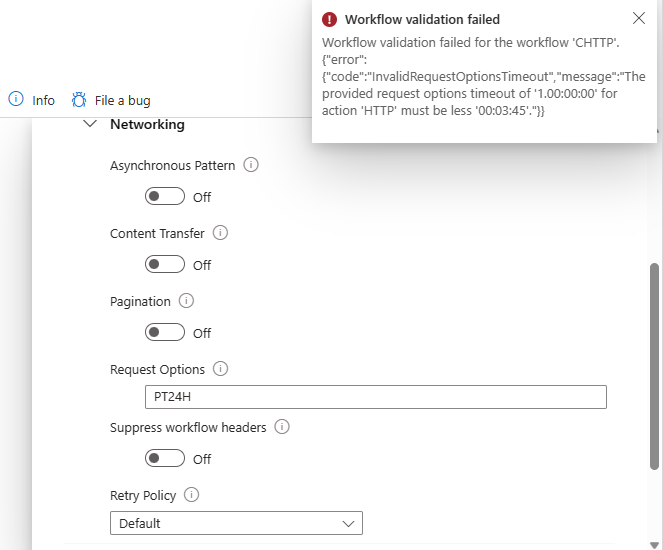 Standardcustom Timeout Setting Per Request Action Getting Different Validation Error With