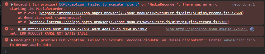 Error when repeatedly recording · Issue #3252 · katspaugh/wavesurfer.js · GitHub