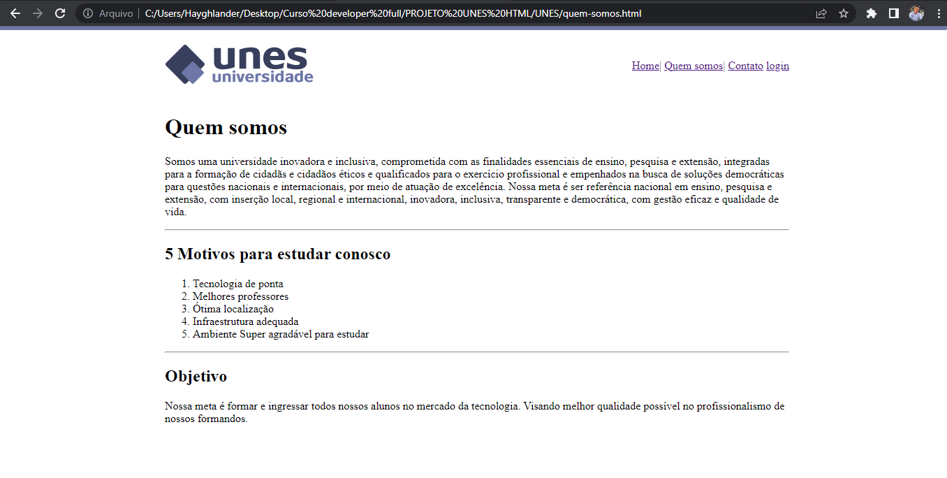 GitHub - Hayghlander/UNES-Universidade: Projeto criado utilizando apenas html