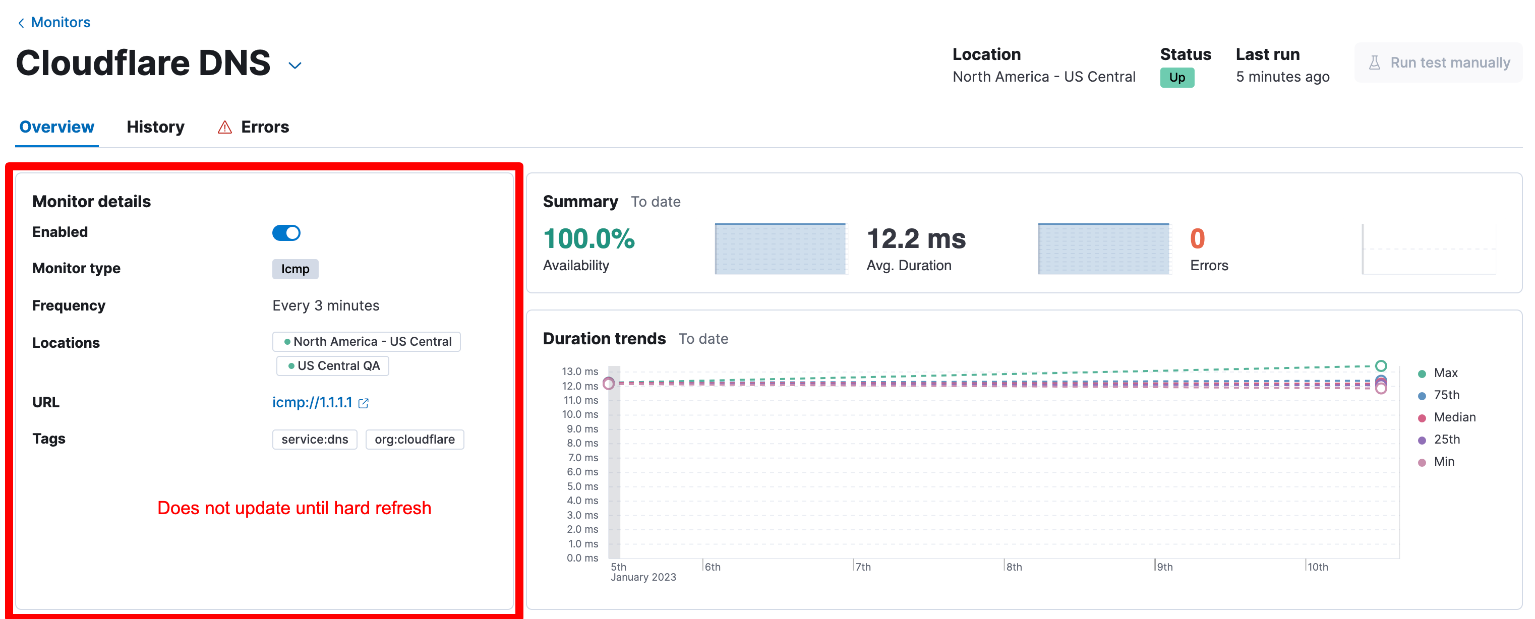 [Synthetics] Monitor Details Page - Monitor Details panel does not update until hard refresh of ...