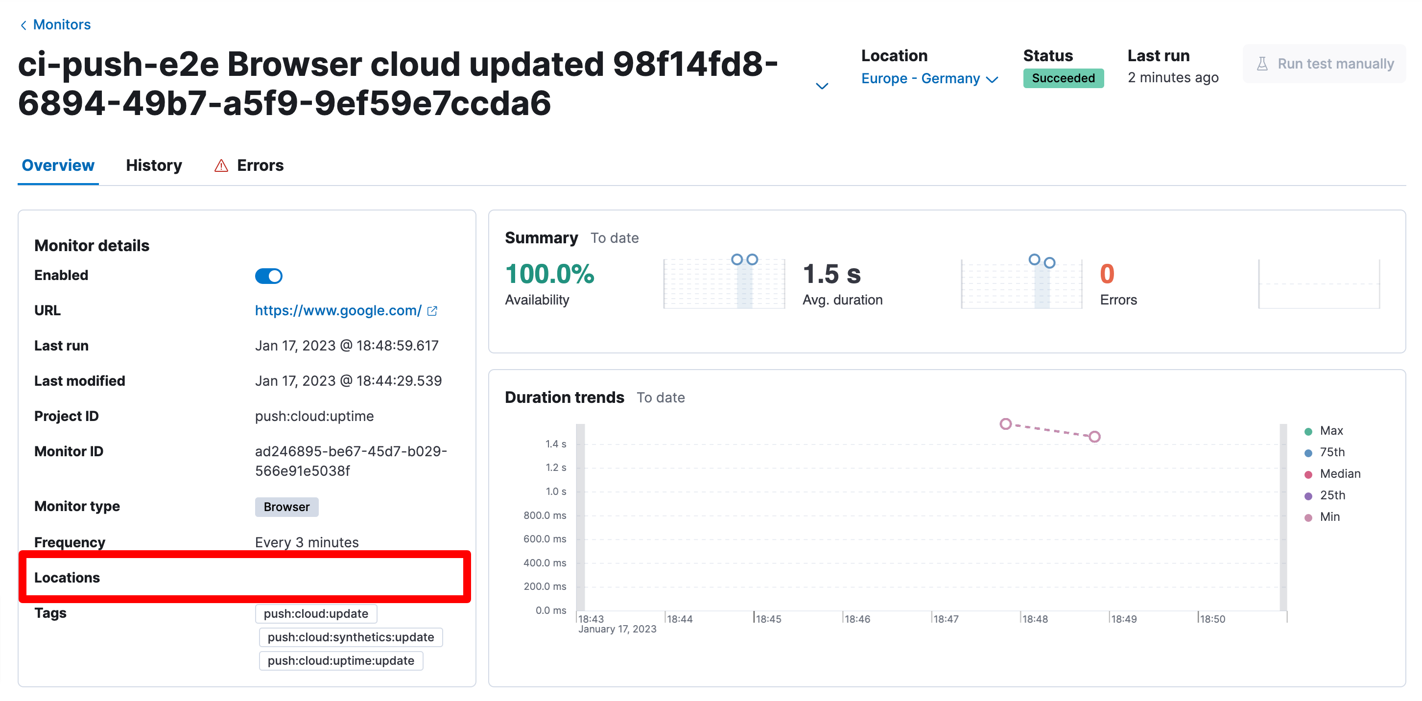 Synthetics Project Monitors Monitor Details Locations Field Is Not Populated · Issue 