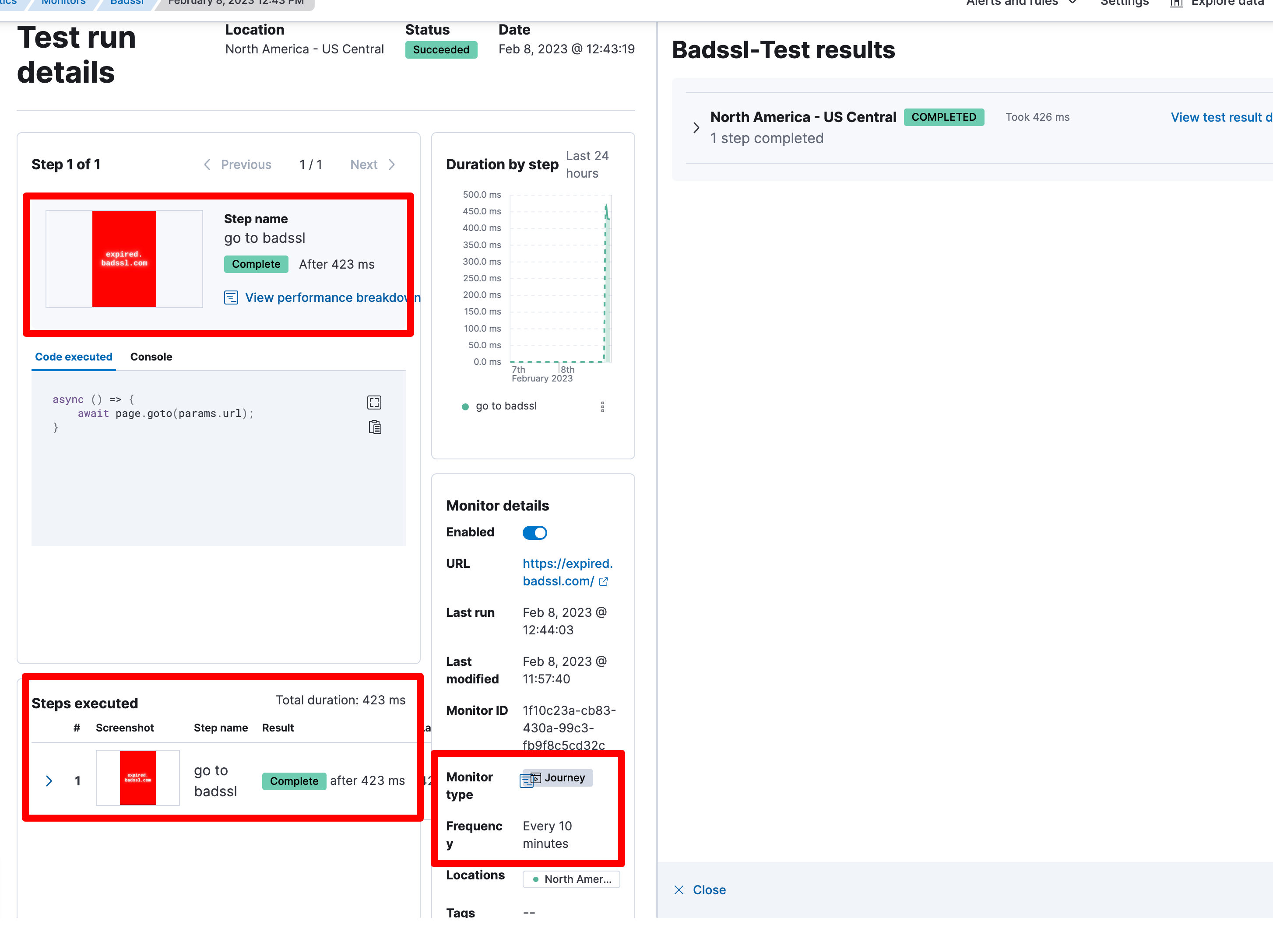 [Synthetics] [Responsive] Test now - Test run details - When navigating ...