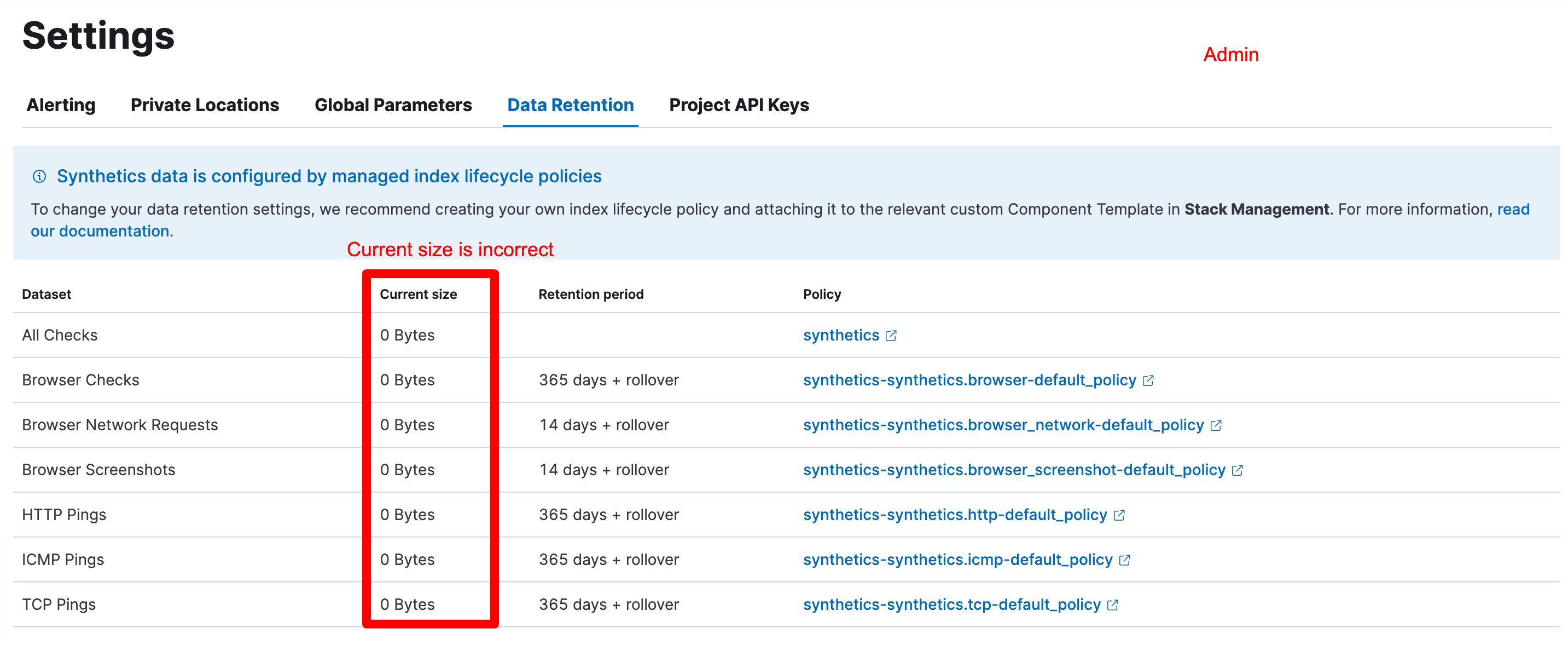 [Synthetics] Data retention page is unusable for all our defined user types · Issue #156081 ...