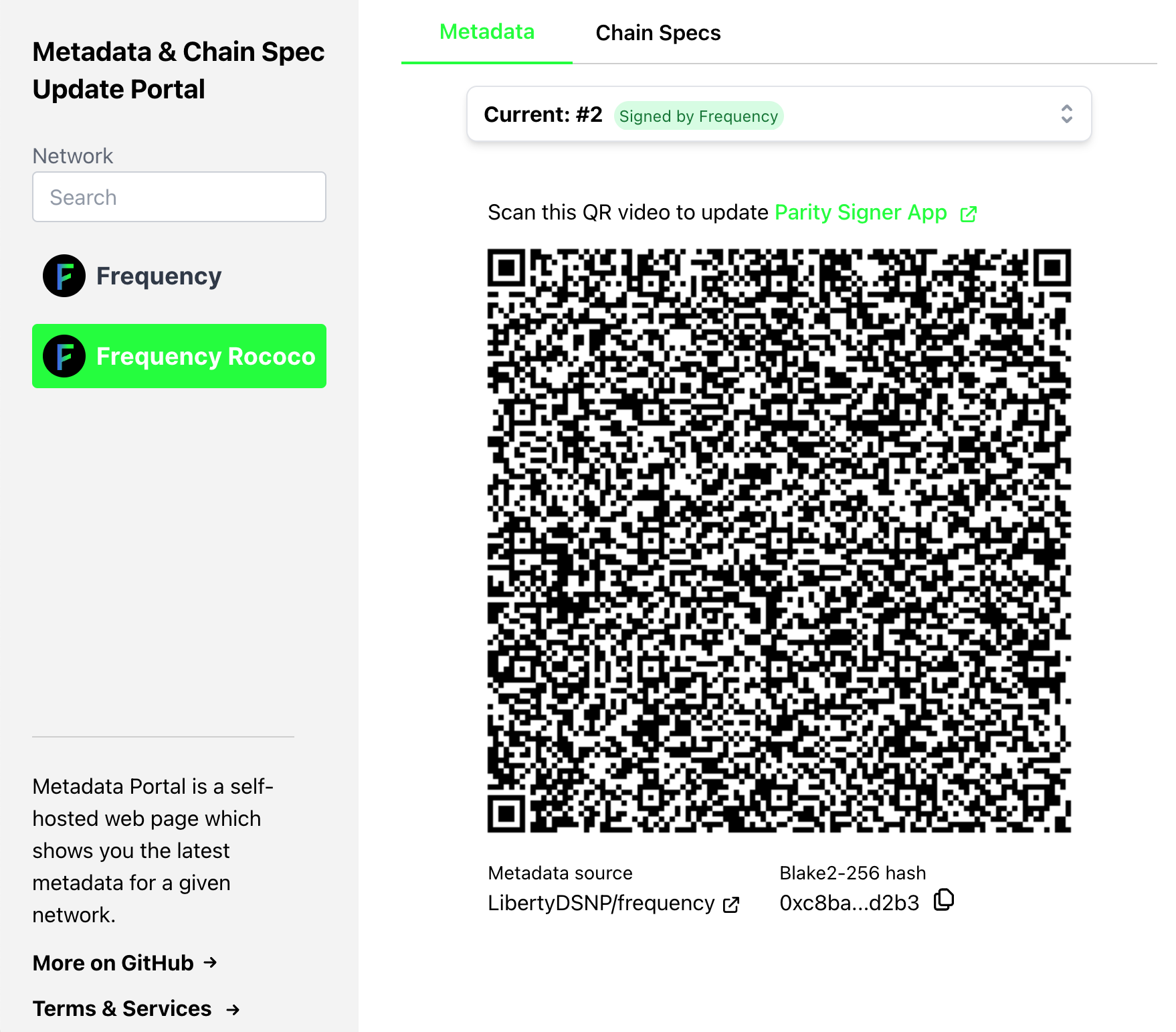 Metadata Portal Parity Signer · Issue 404 · Frequency Chainfrequency · Github