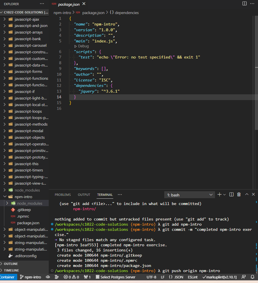 completed npm-intro exercise. Tarek Ca by Tarekchaaban · Pull Request #85 · Tarekchaaban/c1022 ...