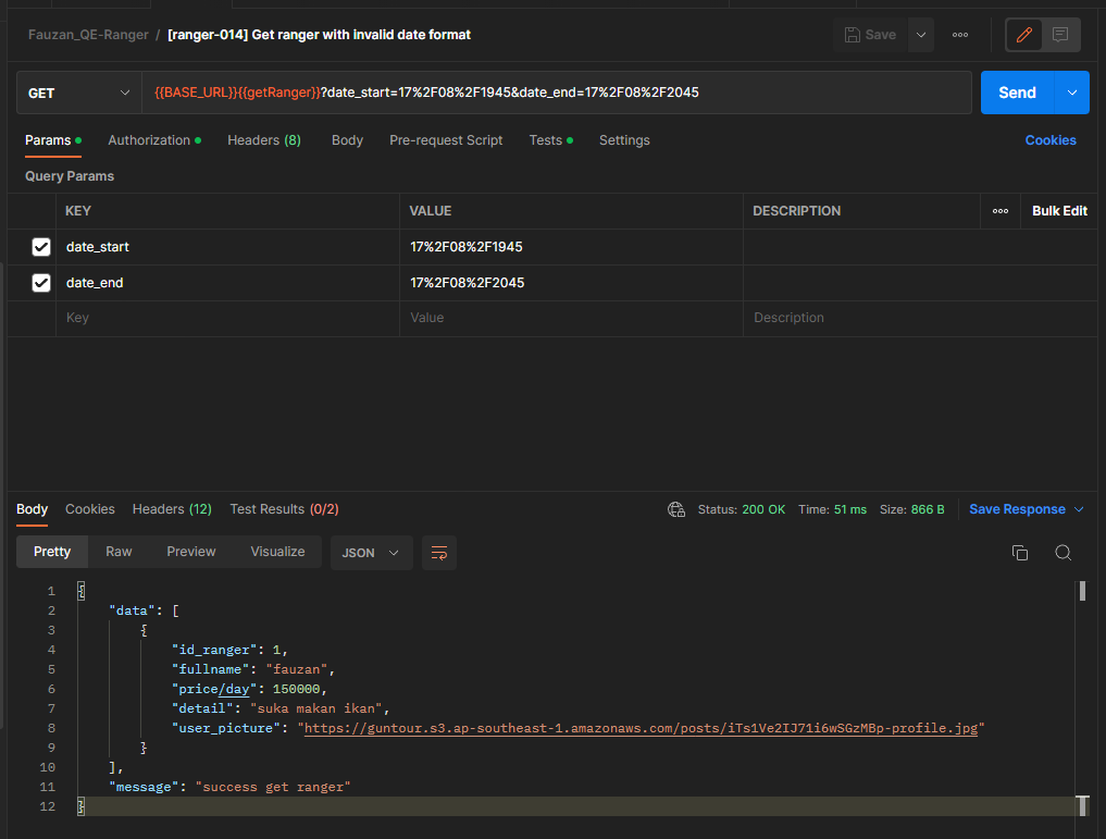 ISSUE: [ranger-014] Get ranger with invalid date format · Issue #52 · GunTour/Back-End · GitHub
