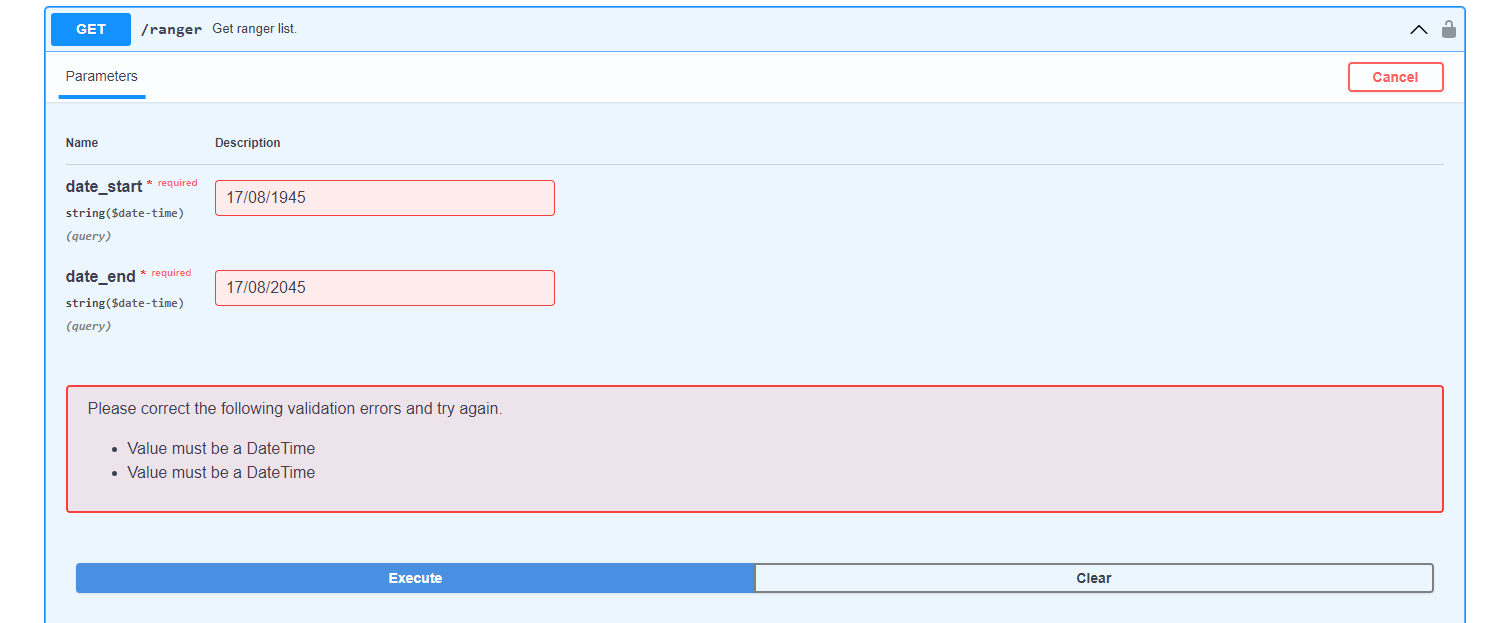 ISSUE: [ranger-014] Get ranger with invalid date format · Issue #52 · GunTour/Back-End · GitHub