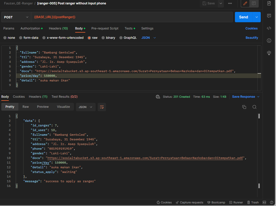 ISSUE: [ranger-005] Post ranger without input phone(DELETED) · Issue #64 · GunTour/Back-End · GitHub