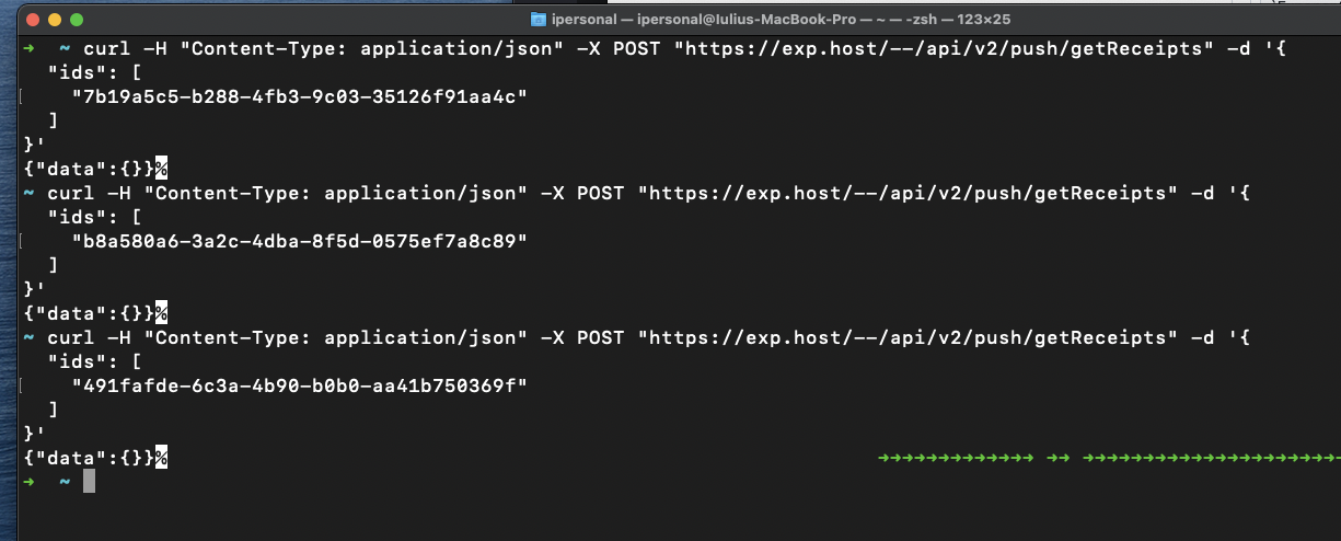 Push notifications suddenly stopped shipping, receiptIds exist with 'ok ...
