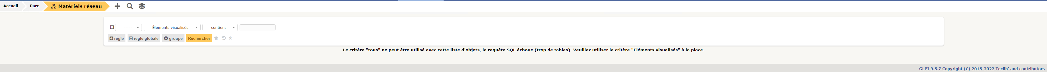 The criterion "all" cannot be used with this list of objects, the SQL query fails (too many ...