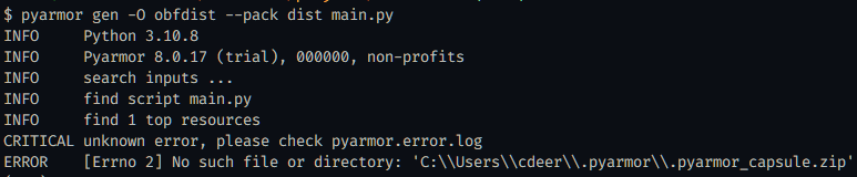 [BUG] Error while running pyarmor gen v8.0.7 · Issue #992 · dashingsoft/pyarmor · GitHub
