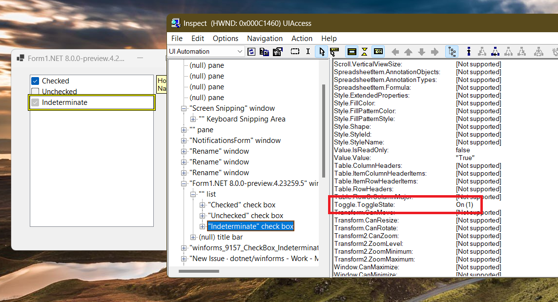 [Accessibility] Narrator cannot announce the indeterminate state of CheckedListBox item ...