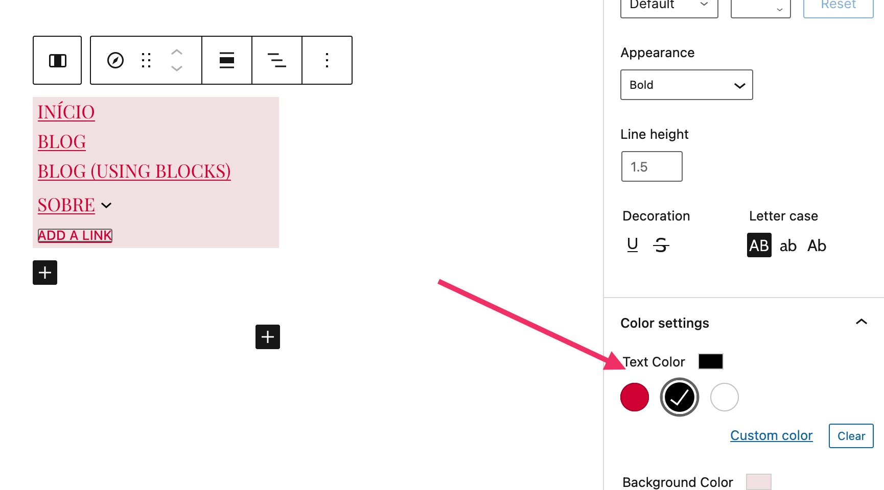 Spearhead Navigation Block: Text/link color does not change · Issue #3686 · Automattic/themes ...