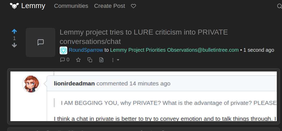Bug Lemmy Officials Try To Lure You Into Private Chat For Whatever Wild Reason · Issue 3766 