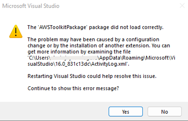 The 'AWSToolkitPackage' package did not load correctly · Issue #367 ... The 'AWSToolkitPackage' package did not load correctly · Issue #367 ...