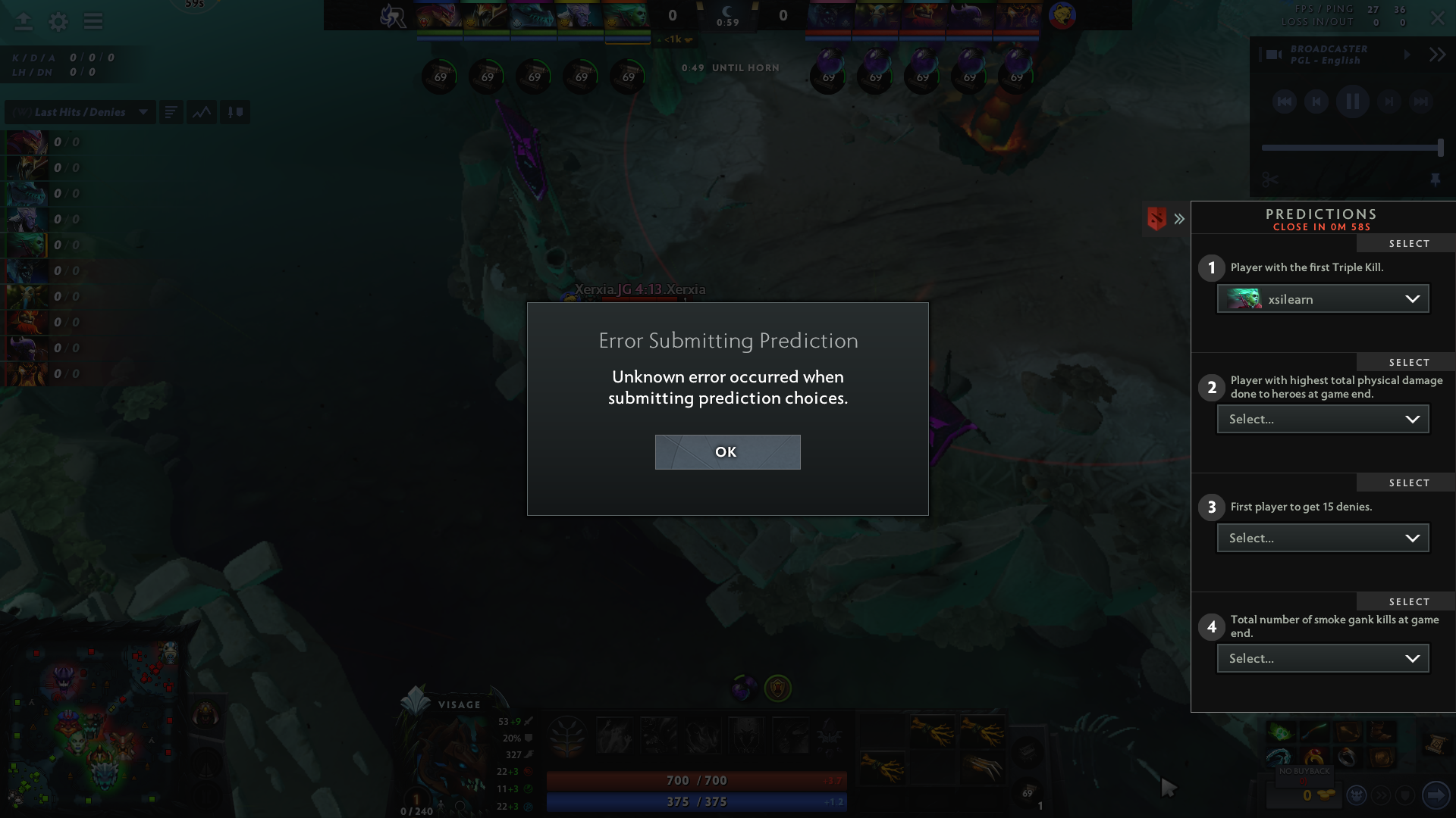 Unable to submit in-game predictions during DPC SEA TI 11 Regional Qualifiers Sep 16, 2022 ...
