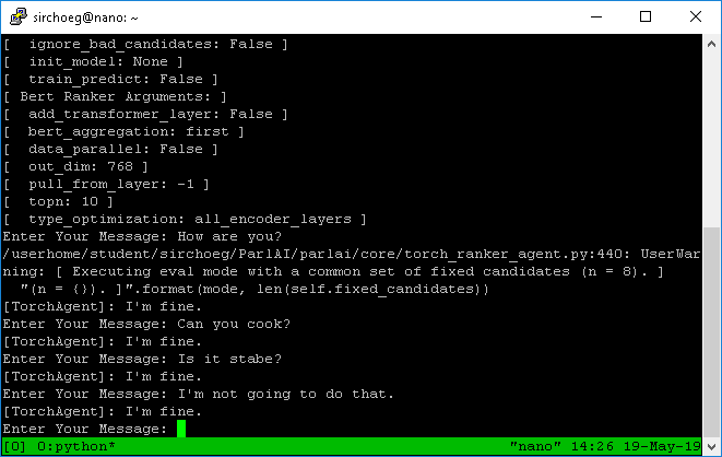 Bert bi encoder interactive script · Issue #1718 · facebookresearch/ParlAI · GitHub