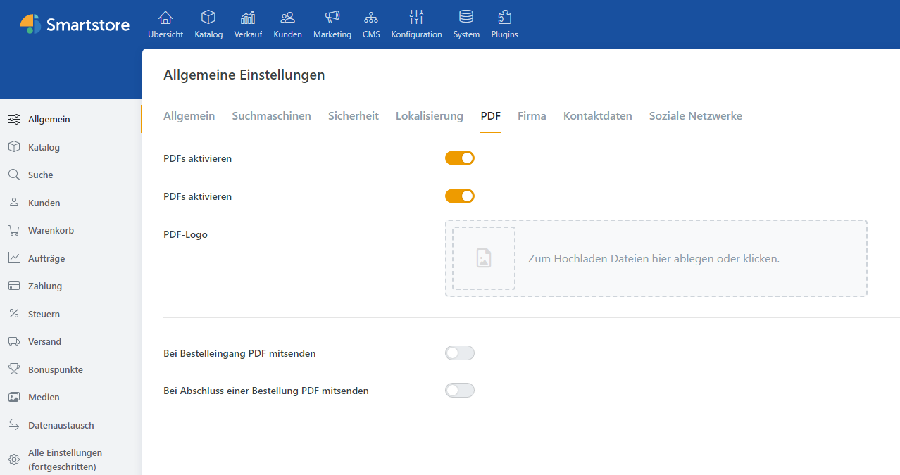 Admin general settings: "PDFs aktivieren" appears twice · Issue #577 · smartstore/Smartstore ...