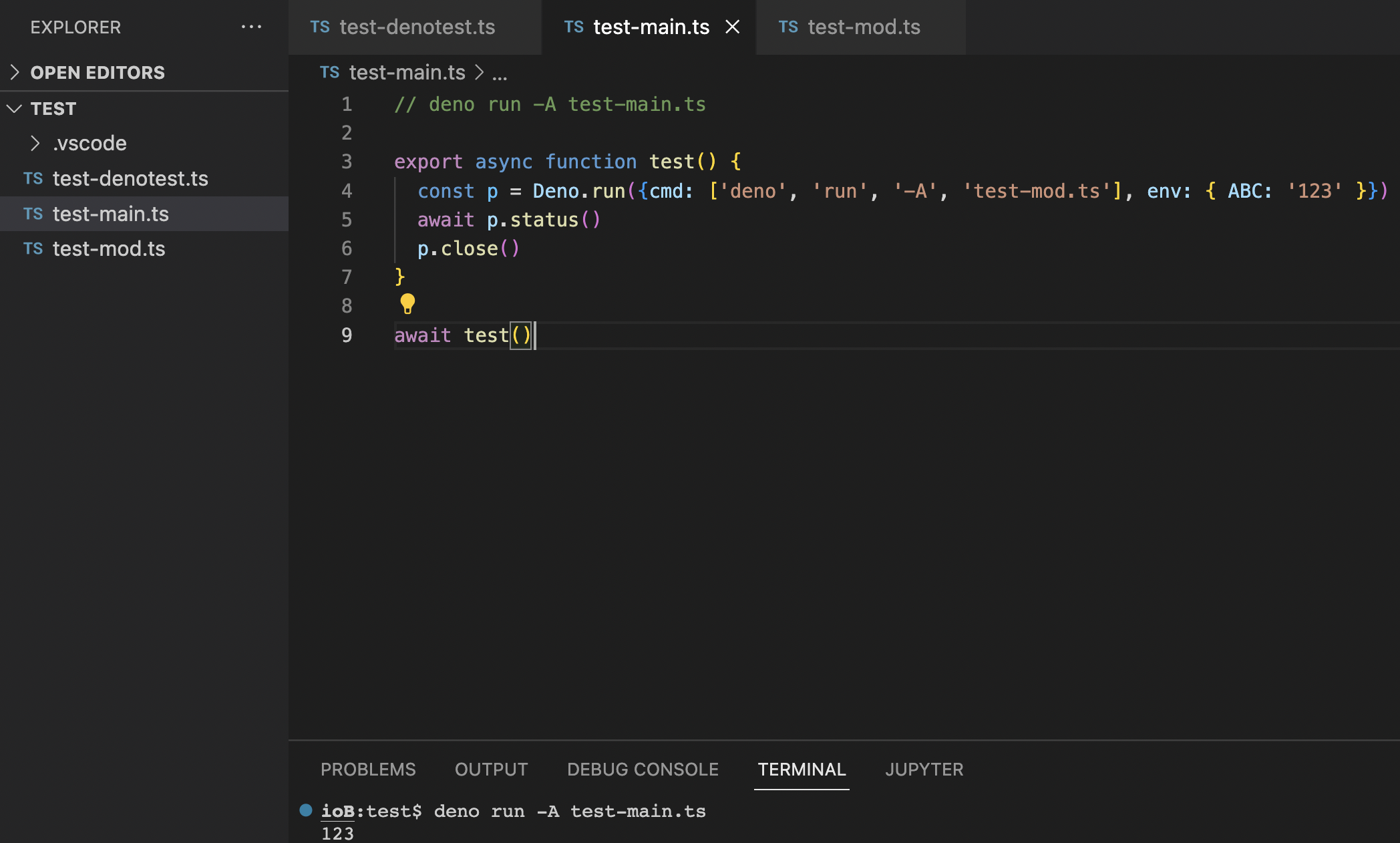 Deno.run command error message is not `command not found` but `NotFound: No such file or ...