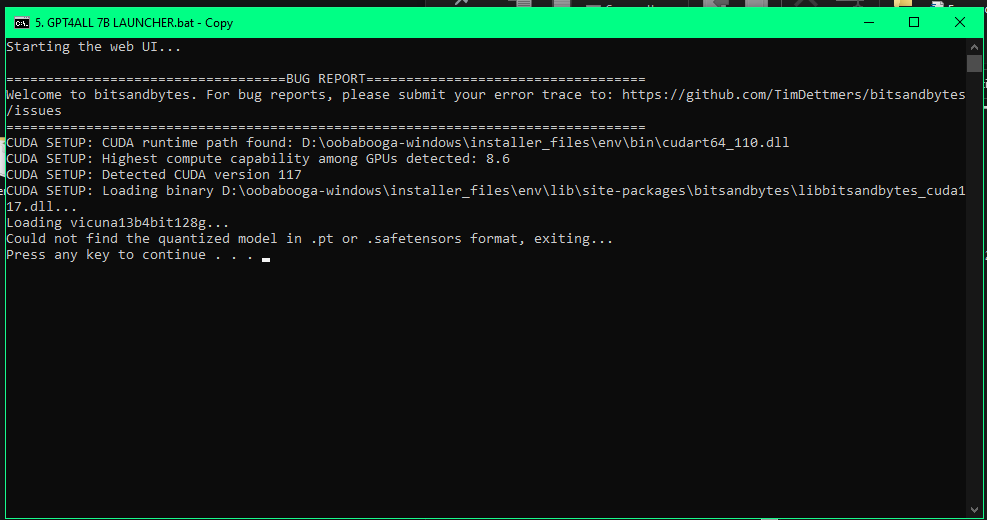 Vicuna 13B: Can't determine model type from model name. Please specify ...
