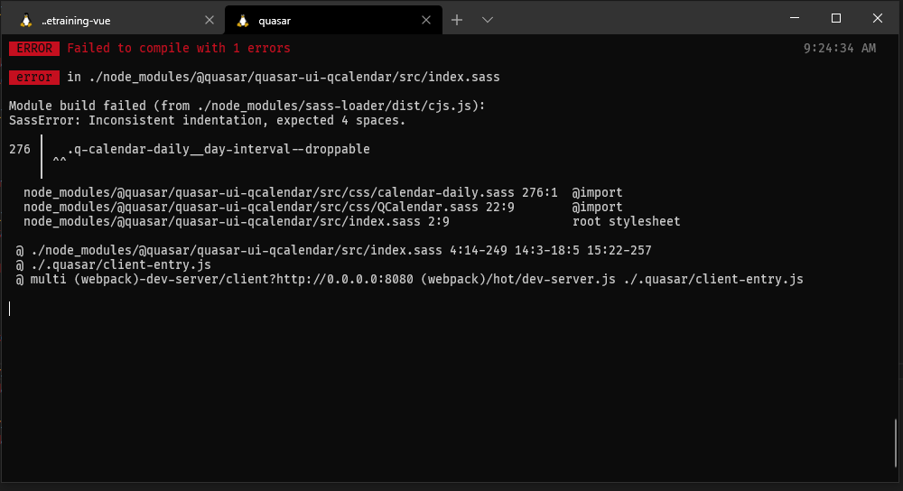 Sass Error On Version 314 · Issue 198 · Quasarframeworkquasar Ui Qcalendar · Github