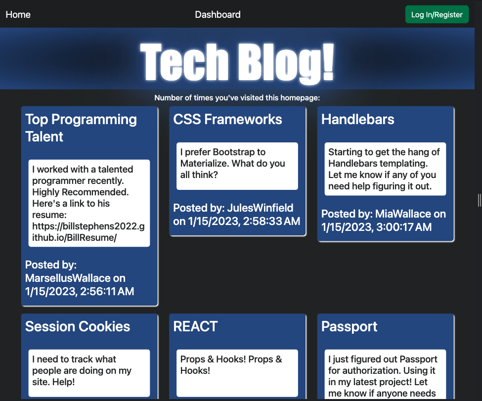 GitHub - BillStephens2022/Tech-Blog: A full stack blog site for programmers to post on their ...
