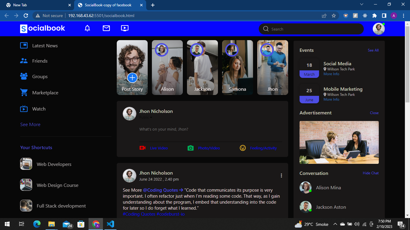 GitHub - Novashh/Facebook-clone