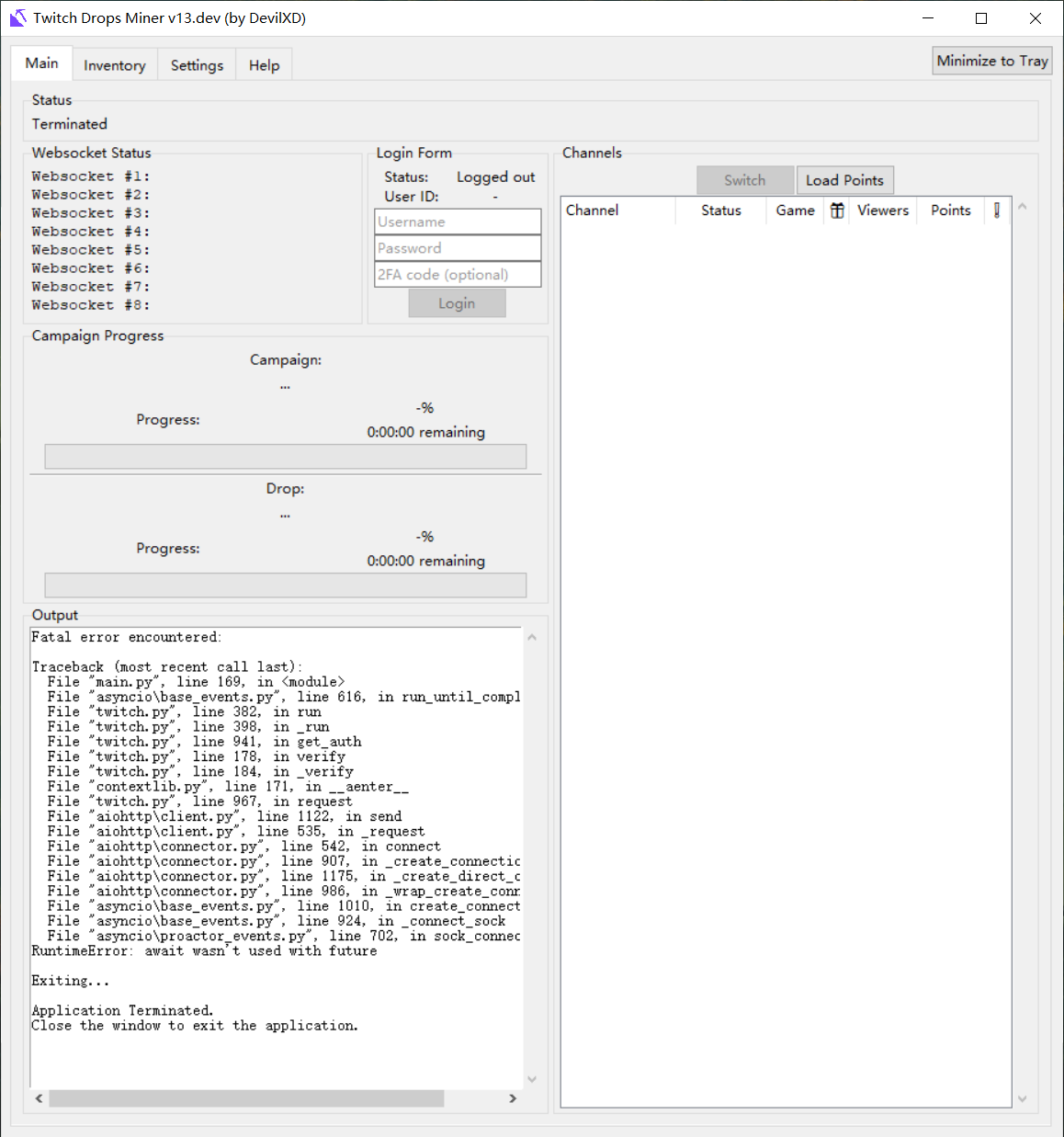 I used the v13 version but it still doesn't work · Issue #48 · DevilXD/TwitchDropsMiner · GitHub