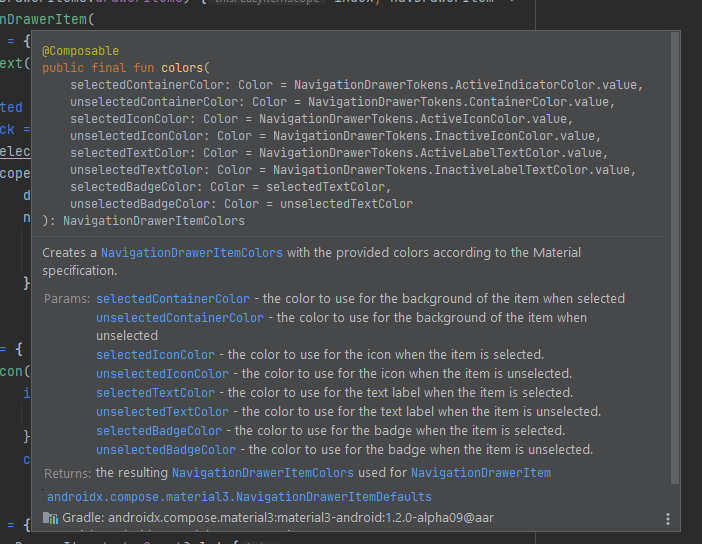 [NavigationDrawerItem] Can't set NavigationDrawerItemColors · Issue ...